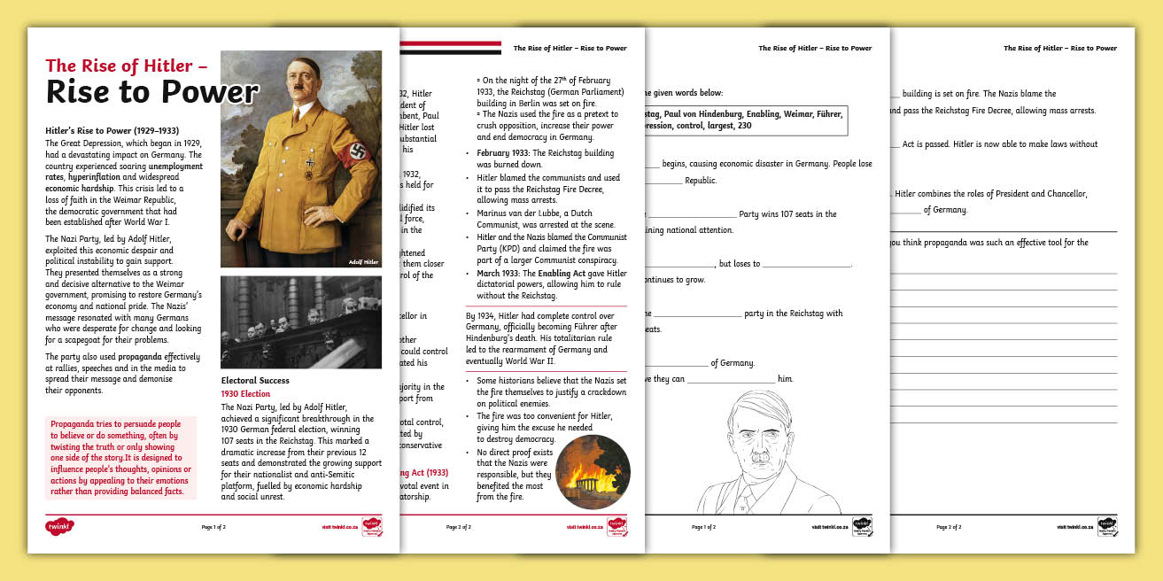 The Rise of Hitler - Rise to Power Knowledge Organiser