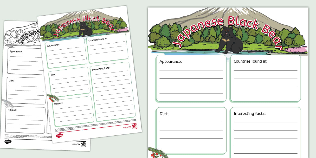 Japanese Black Bear Fact File Template
