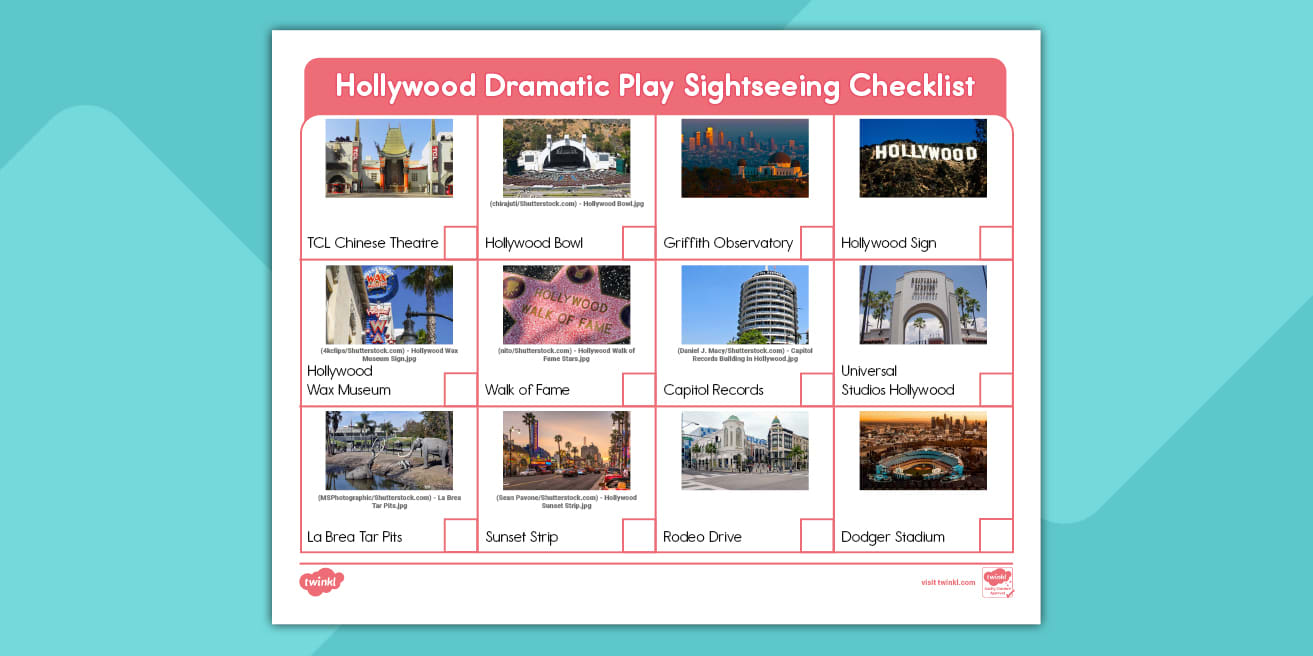 Hollywood Dramatic Play Sightseeing Checklist