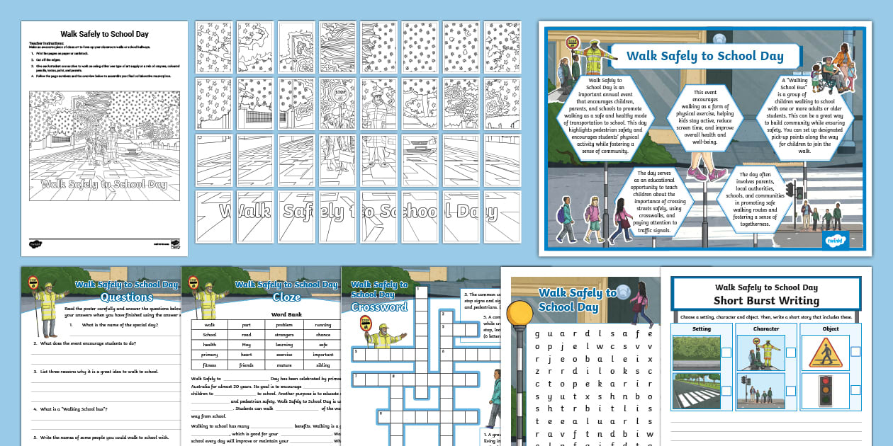 Walk Safely to School Day Poster and Activity Sheets 3-6