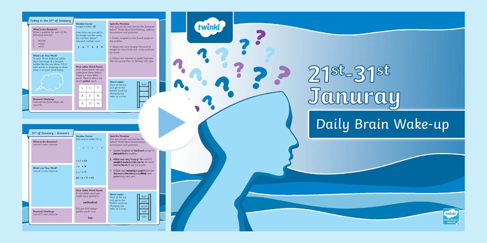 Daily Brain Wake-up 21st to 31st January Activity PowerPoint