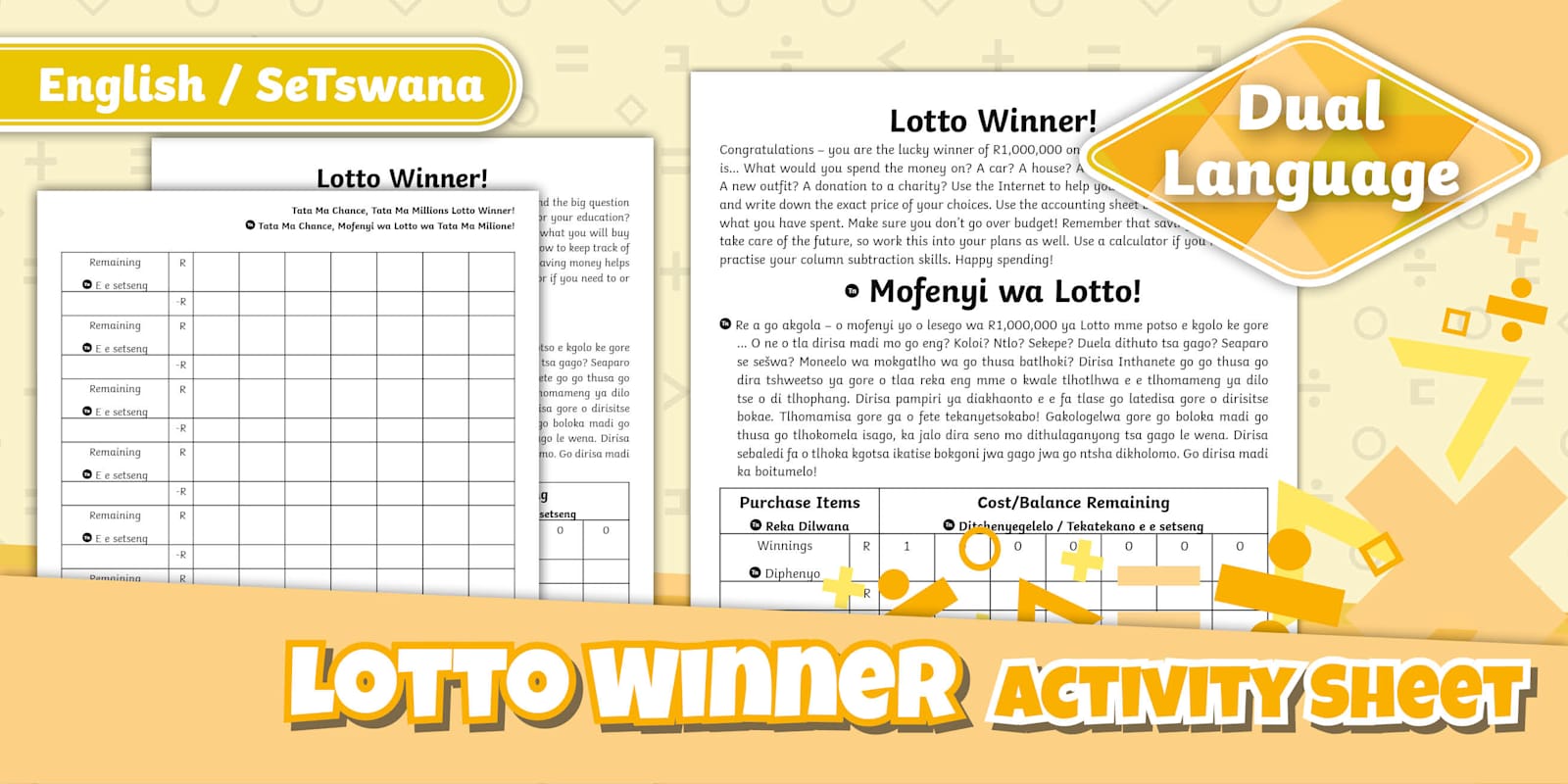 Grade 4 Maths - Lotto Winner - Activity Sheet - Setswana/English (CAPS ...