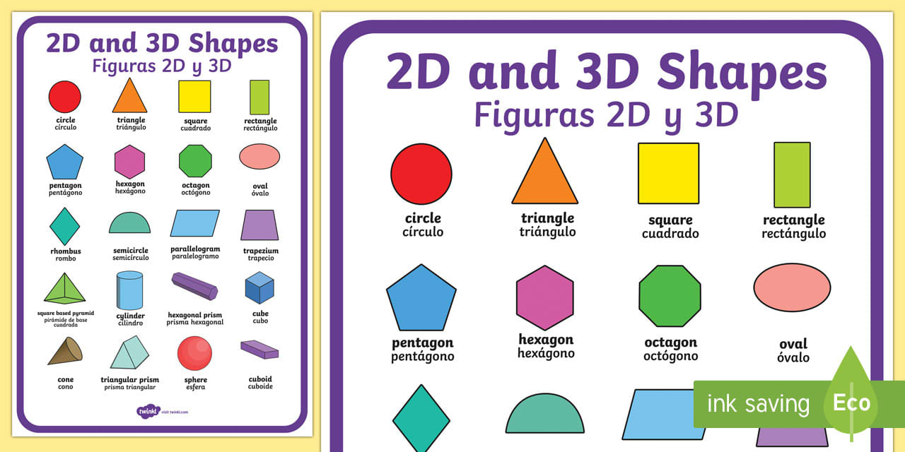 2D and 3D Shapes A2 Display Poster English/Spanish