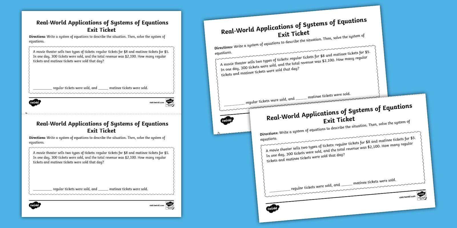 Eighth Grade Real-World Applications of Systems of Equations Exit Ticket