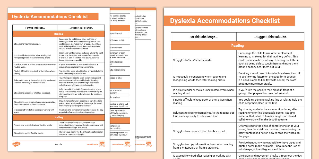 Dyslexia Accommodations Checklist