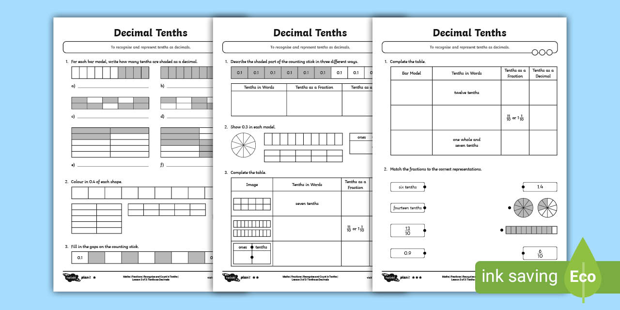 Decimal Tenths Maths Activity Sheet