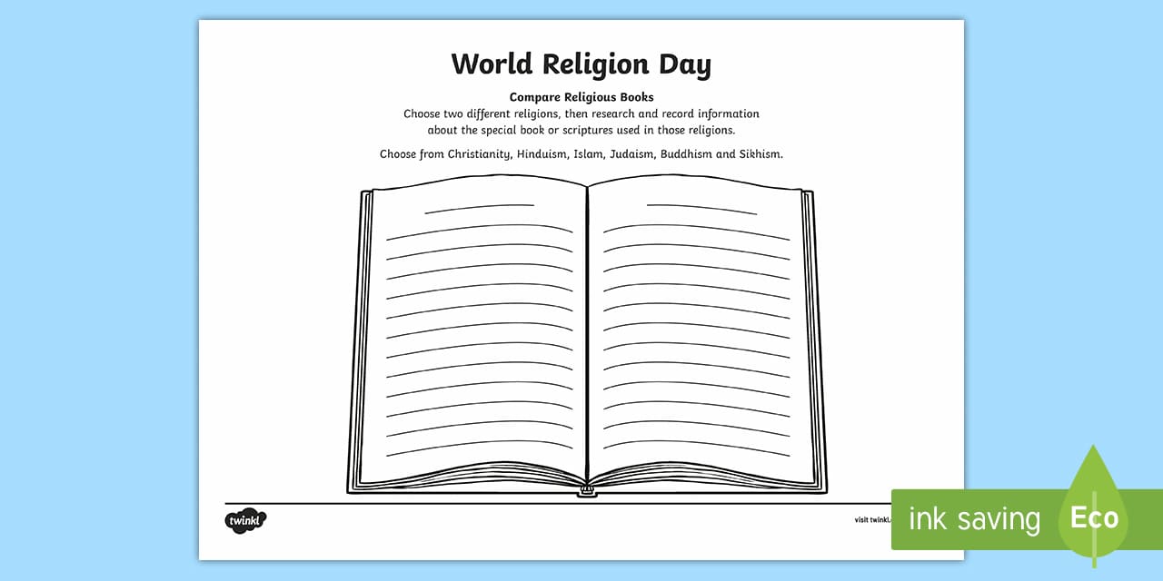 KS2 World Religion Day Compare Religious Books Worksheet