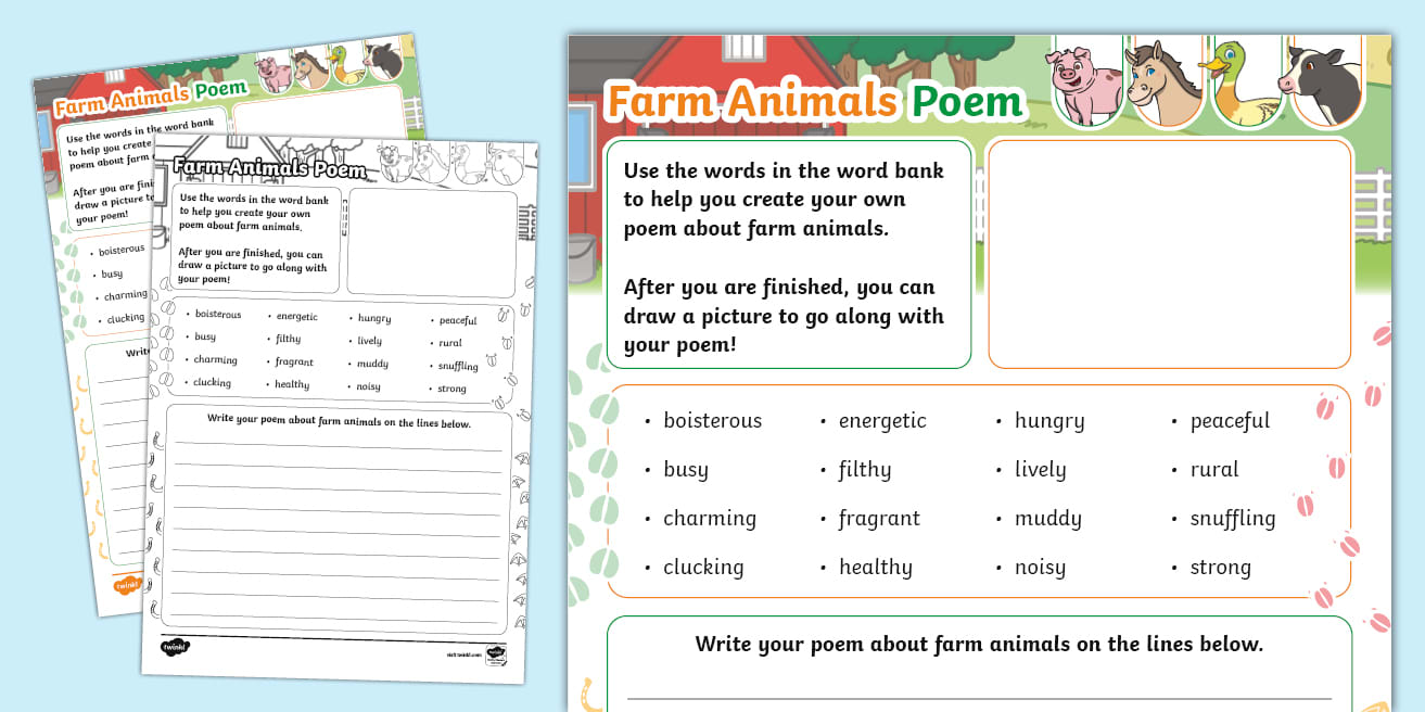 Farm Animals Poem Writing Template