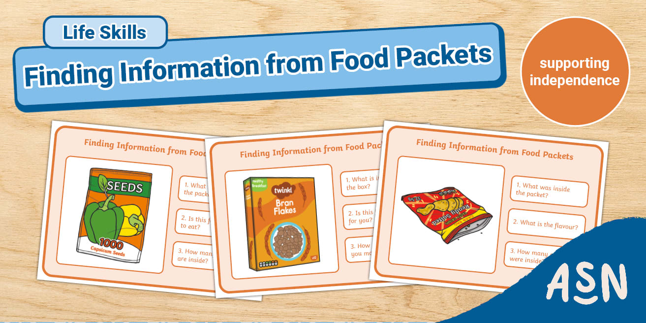 Life Skills: Finding Information from Food Packets Challenge Cards
