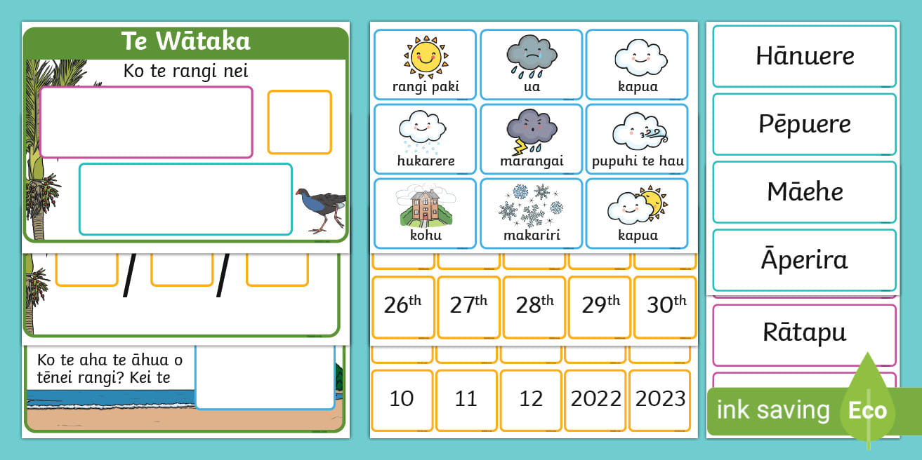 Daily Weather Display Calendar English/Te Reo Māori