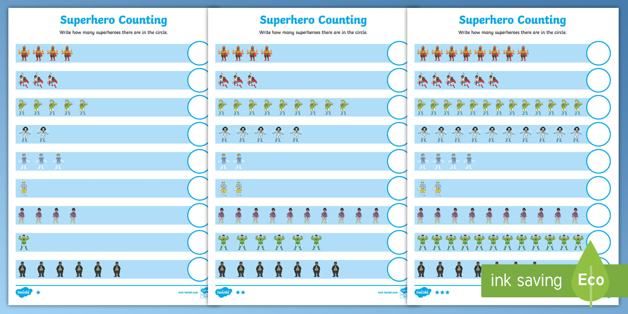 My Counting Worksheet (Superheroes) - Counting worksheet, superhero ...