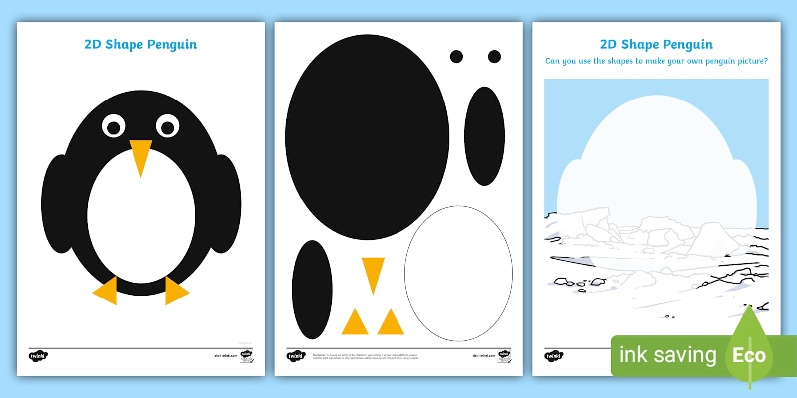 2D Shape Penguin Cutting Skills Worksheets