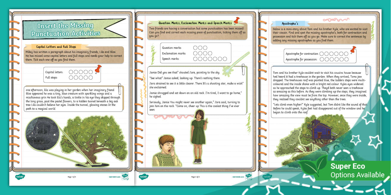 Insert the Missing Punctuation Activities (Ages 7 - 8)