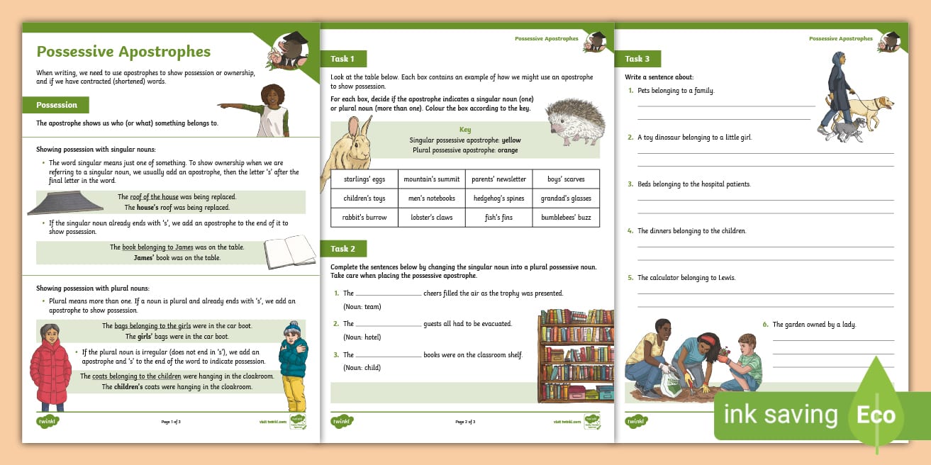 Possessive Apostrophes Activity Sheets | Grammar | KS2