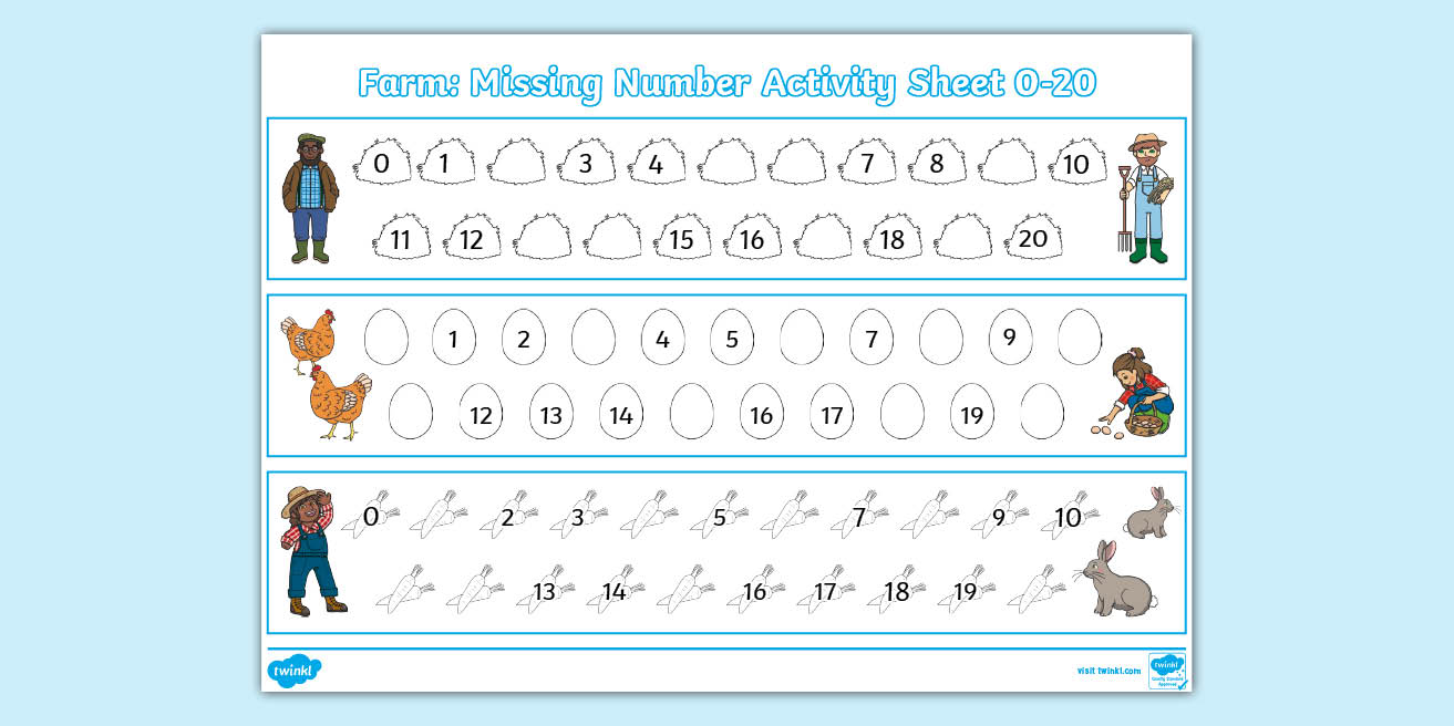Farm-Themed Missing Numbers to 20 Activity