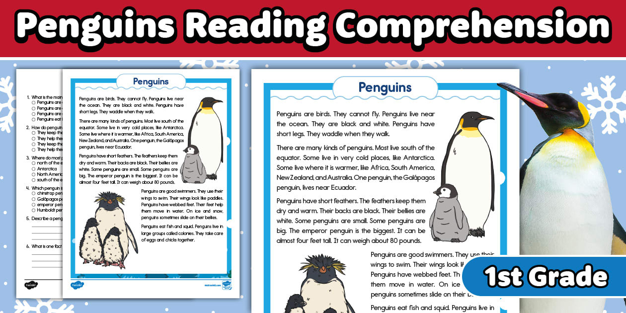 First Grade Penguins Reading Comprehension Worksheet