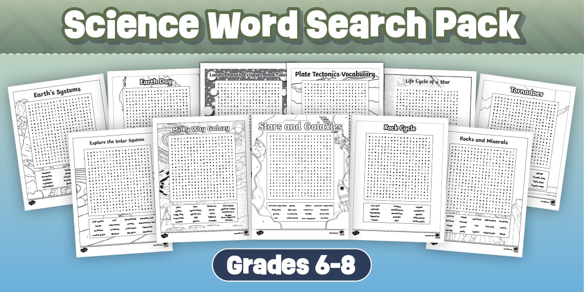 Earth and Space Science Vocabulary Word Search Pack for 6th-8th Grade