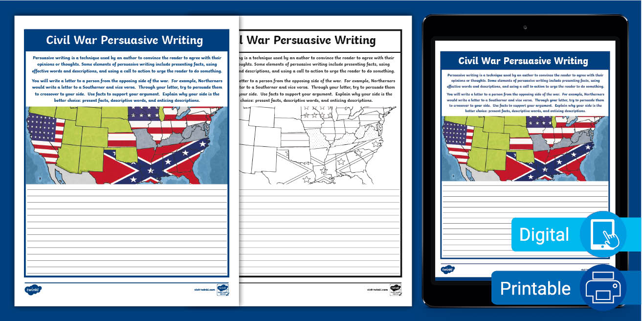 Eighth Grade Civil War Persuasive Writing Worksheet