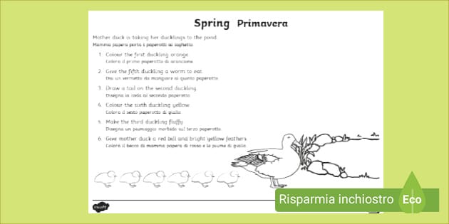 Spring colouring worksheet English Italian