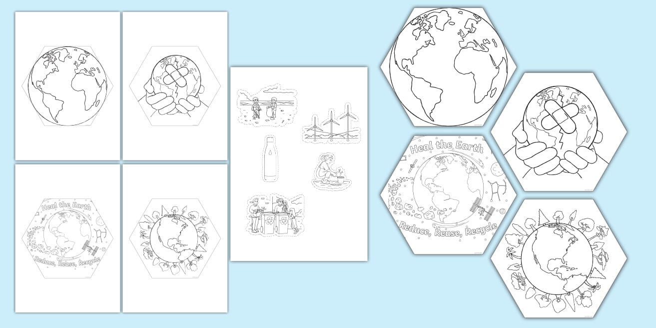 Earth Day Hexagon Colouring Display Activity
