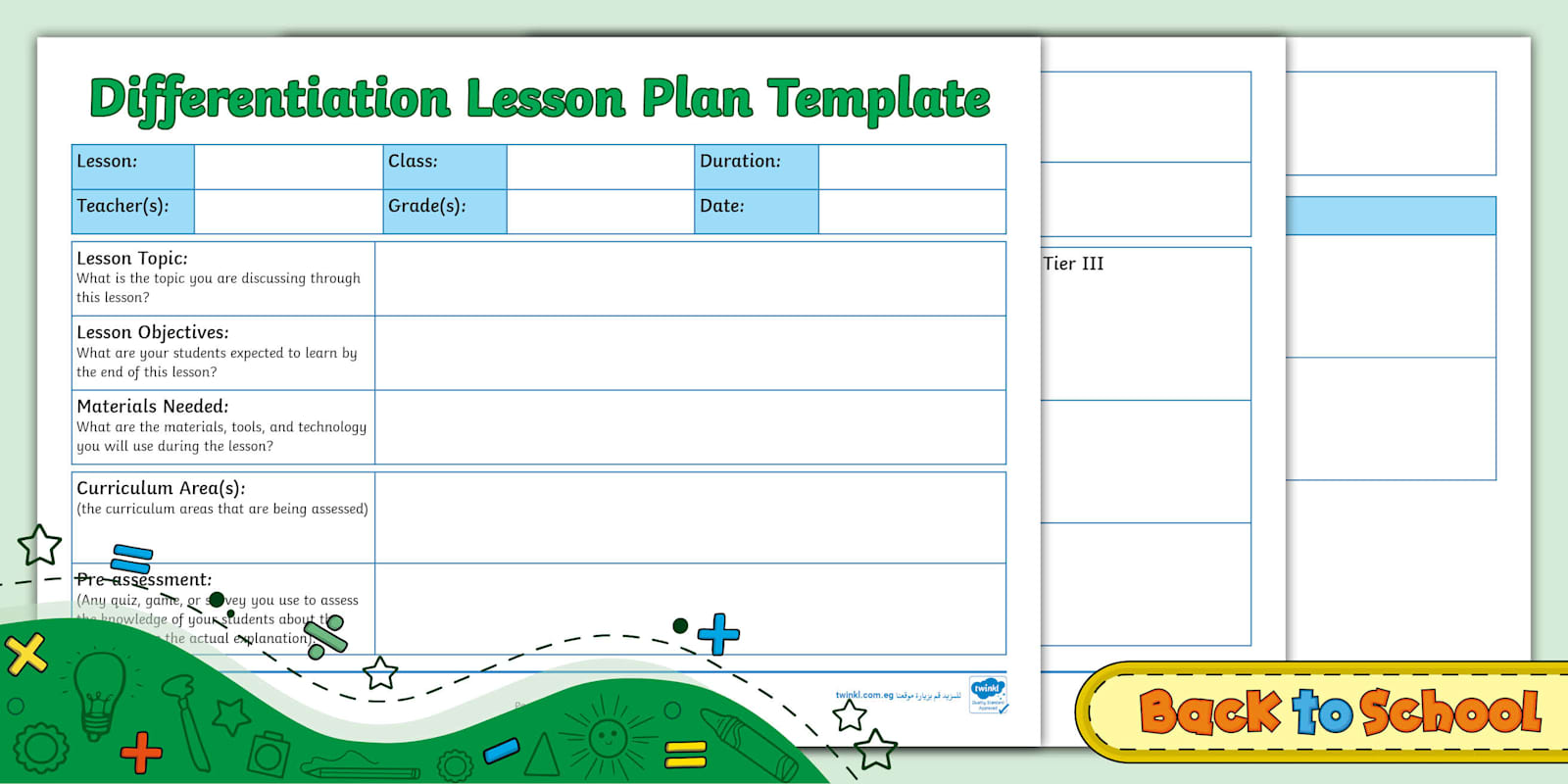 Differentiation Lesson Plan Template Worksheet