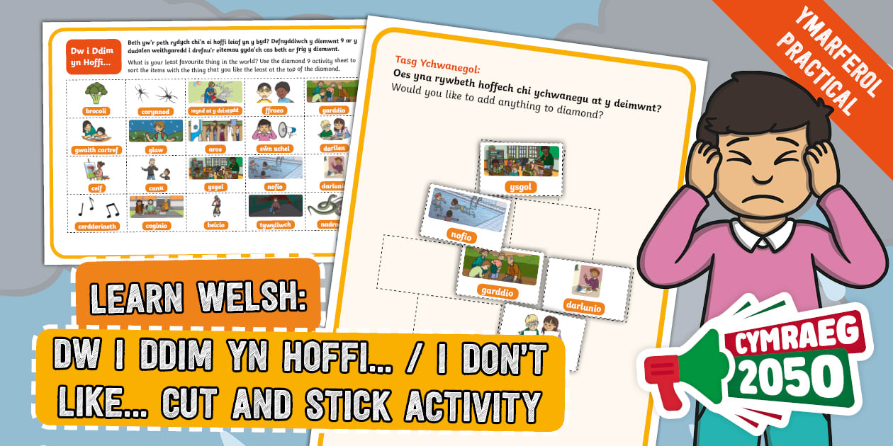 Learn Welsh: Dw i Ddim yn Hoffi... / I Don't Like... Cut and Stick Activity