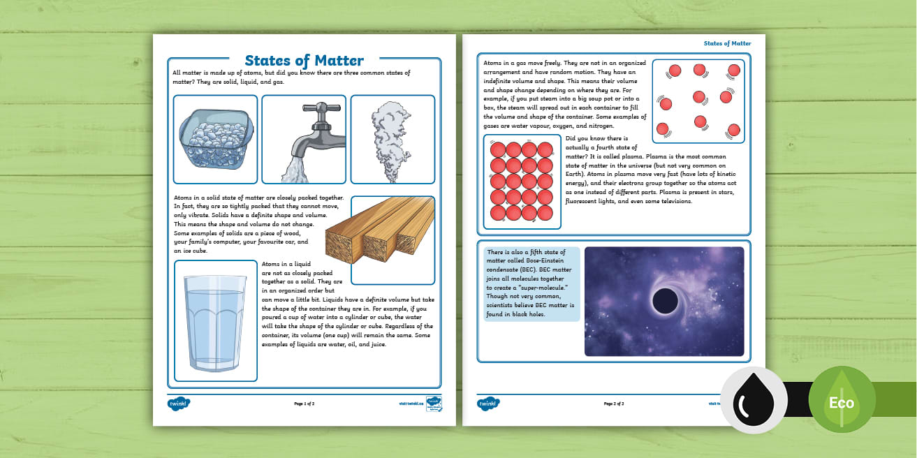 States of Matter Reading Comprehension