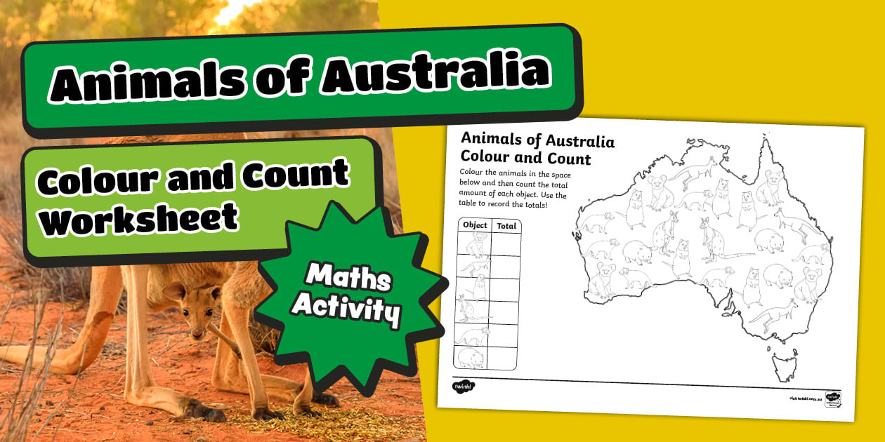 Animals of Australia Colour and Count Worksheet