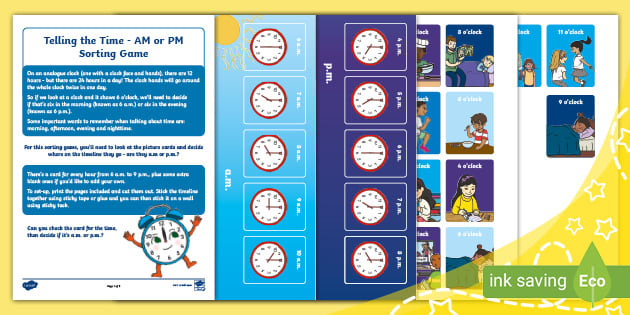 Telling the Time - A.M. or P.M. Timeline Sorting Game