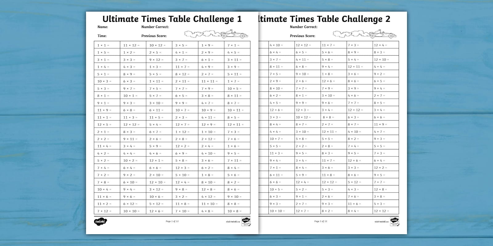 Ultimate Times Table Challenge Sheets