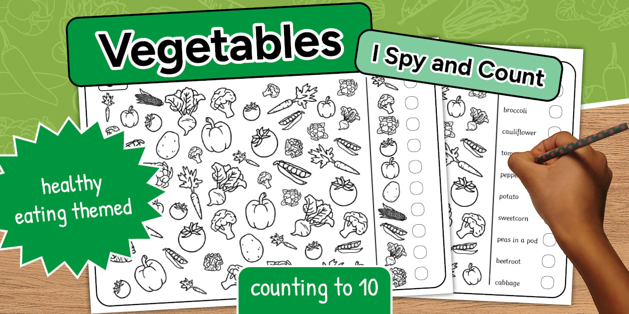 I Spy and Count Vegetables Colouring Page