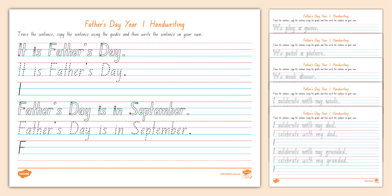 Father's Day Year 1 Handwriting Worksheets