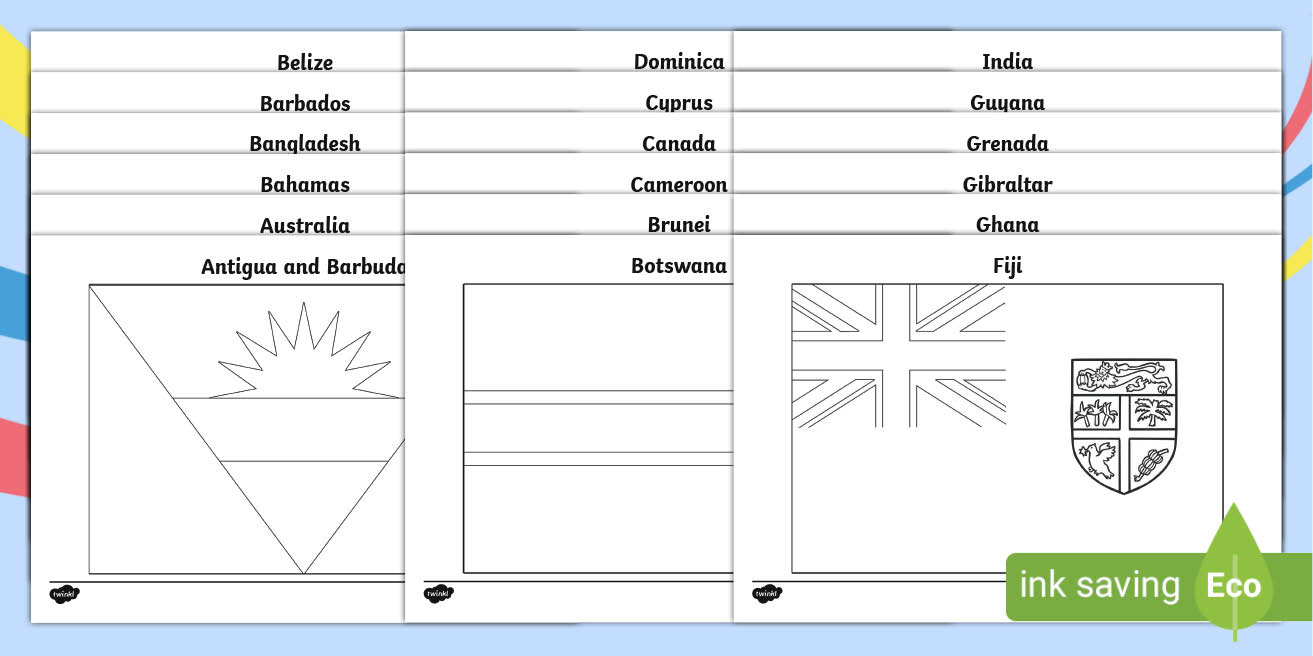 Commonwealth Games | 2022 Countries Colouring Flags | Twinkl
