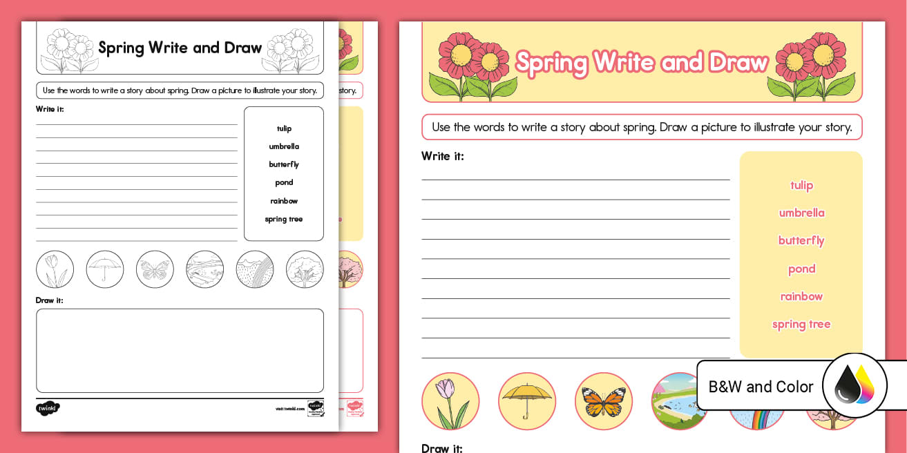 First Grade Spring Write and Draw Worksheet