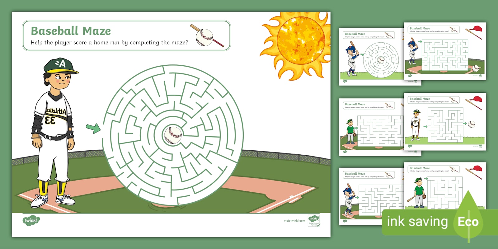 Baseball Maze Activity Worksheets