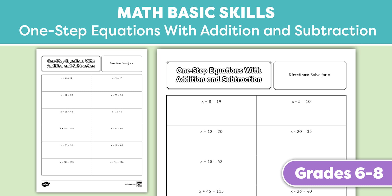 Math Basic Skills One-Step Equations With Add and Subtract