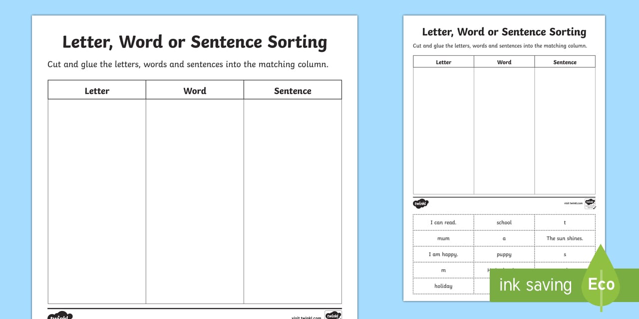 Letter, Word or Sentence Sorting Worksheet / Worksheet - EYLF, Literacy ...
