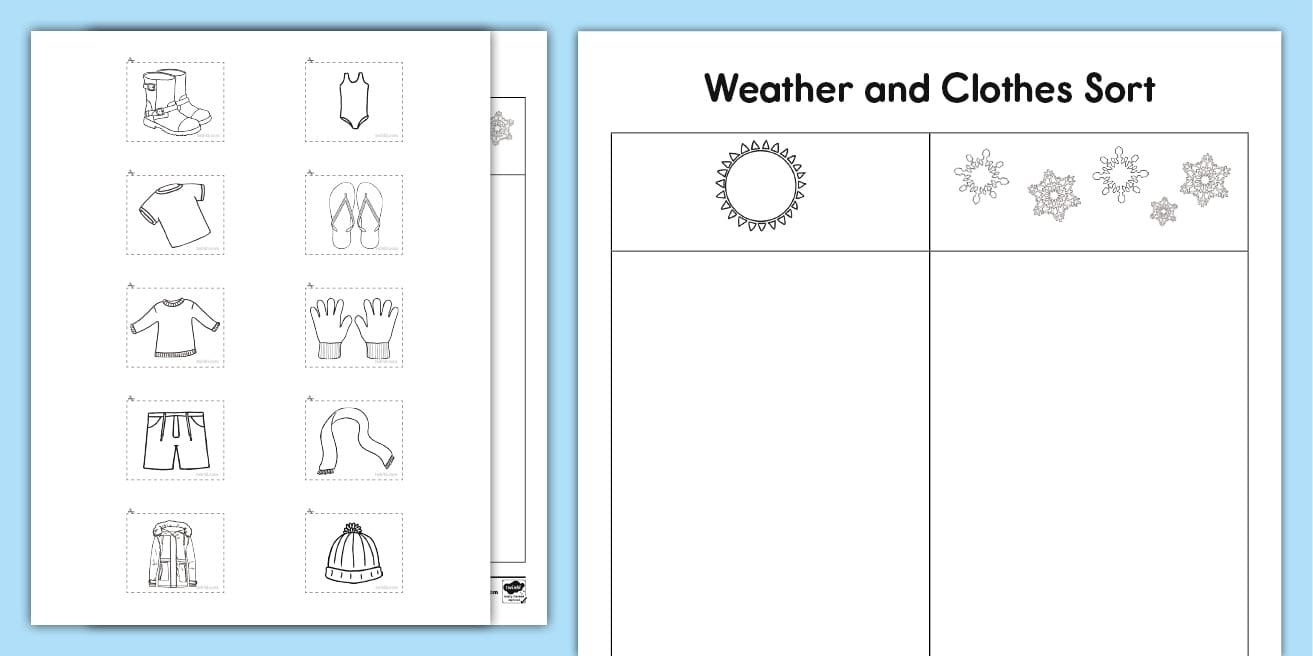 Weather and Clothes Cut and Paste Sort Worksheet