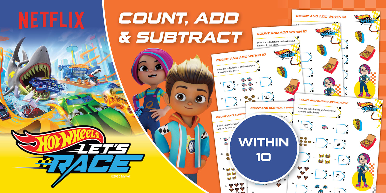Hot Wheels: Count, Add, and Subtract Within 10 Worksheets