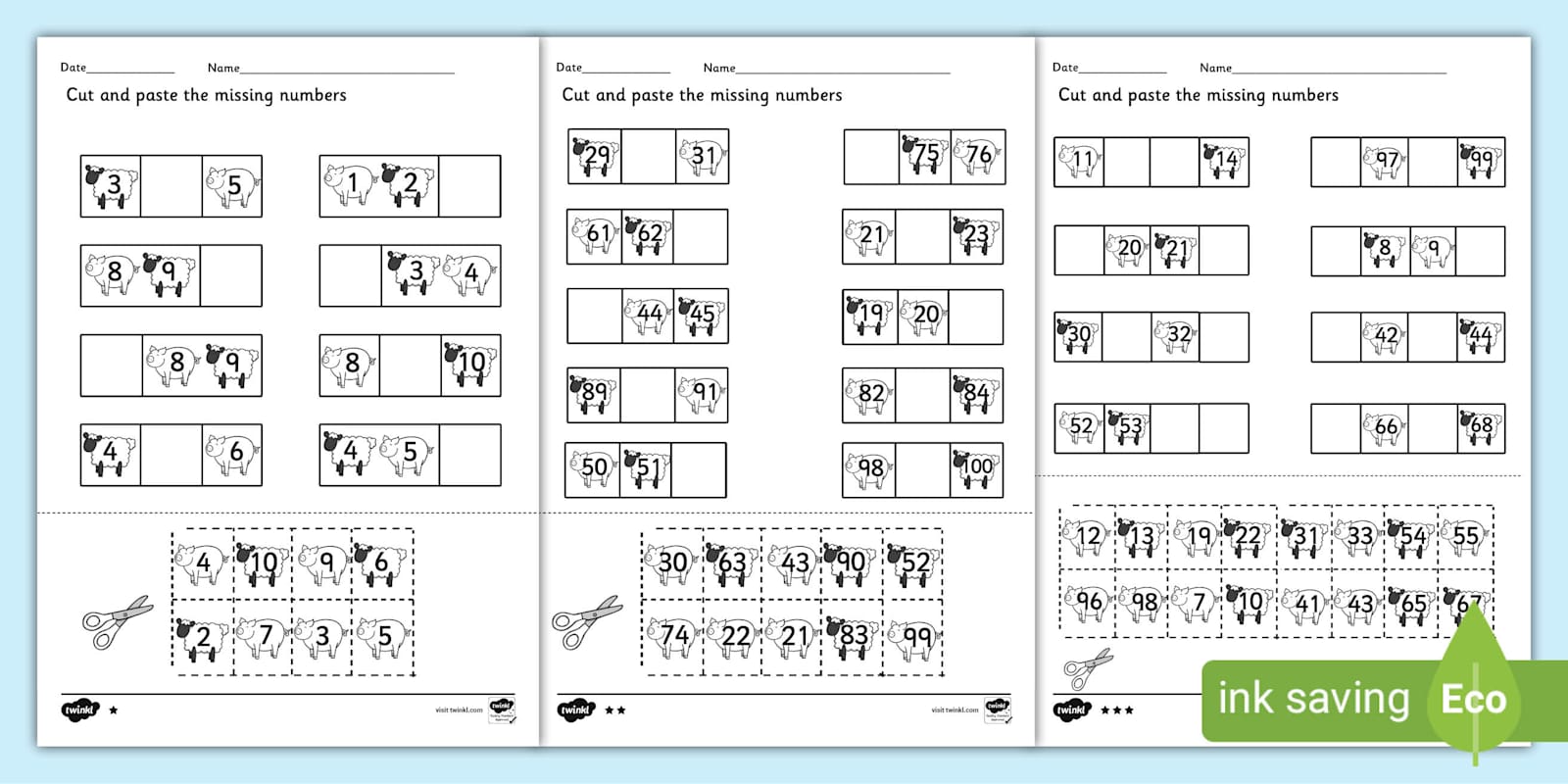 Farm Missing Numbers Worksheet - animals, numeracy, maths, count