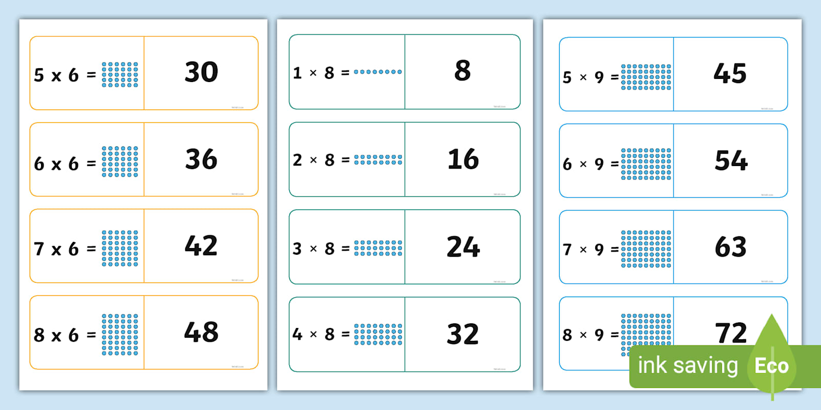 Array Multiplication Cards 6, 8 and 9 Times Tables