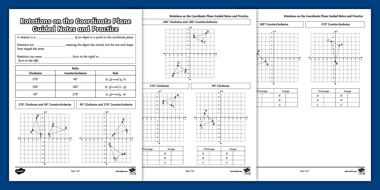 Eighth Grade Rotations on the Coordinate Plane Guided Notes and Practice