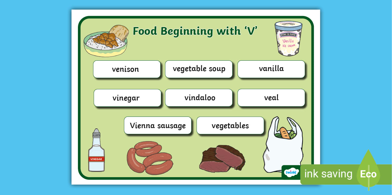 Food Names That Start with 'V' Word Mat