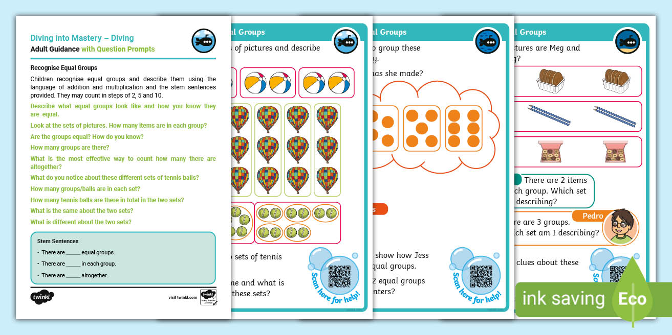 Year 2 Diving into Mastery: Step 1 Recognise Equal Groups Activity Cards