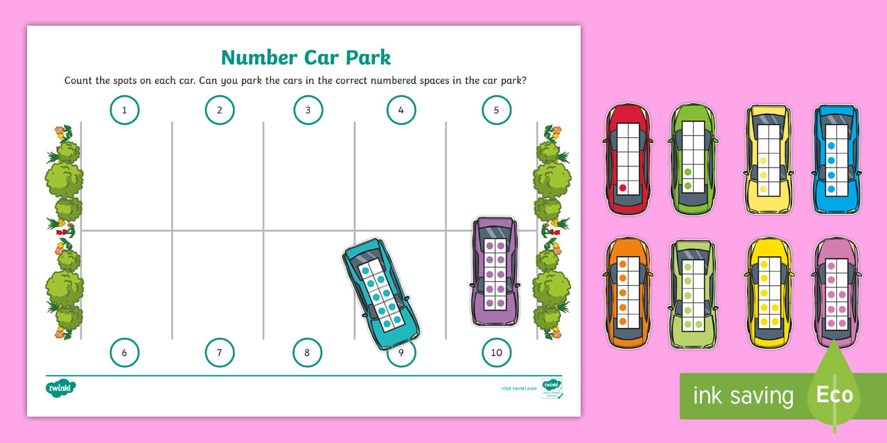 Counting Cars Images - Ten-Frame Matching Worksheet