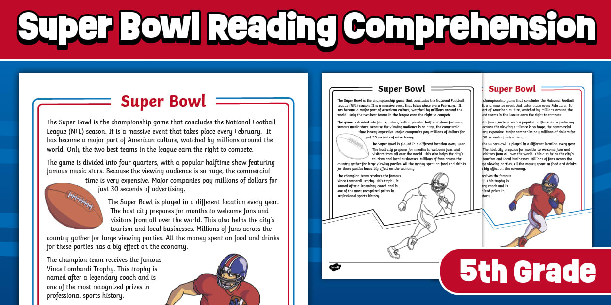 Fifth Grade Super Bowl Reading Passage Comprehension Worksheet