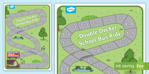 Doubles Addition Bus Board Game