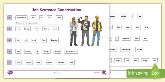 Jobs Sentence Construction Worksheet