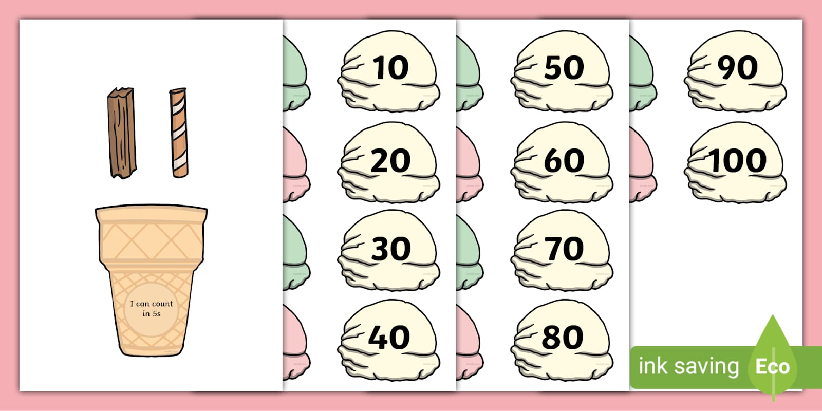 Counting in 5s Ice Cream Cone Ordering Activity