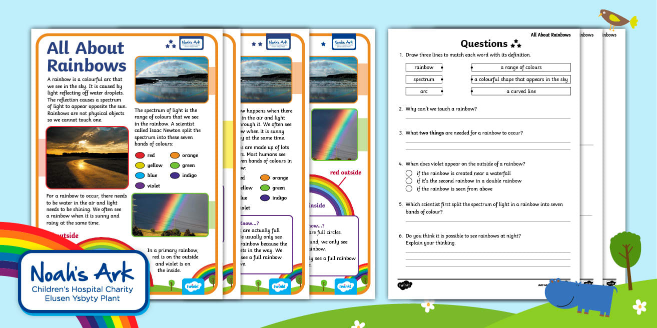 All About Rainbows Reading Comprehension Activity: PS1-PS2